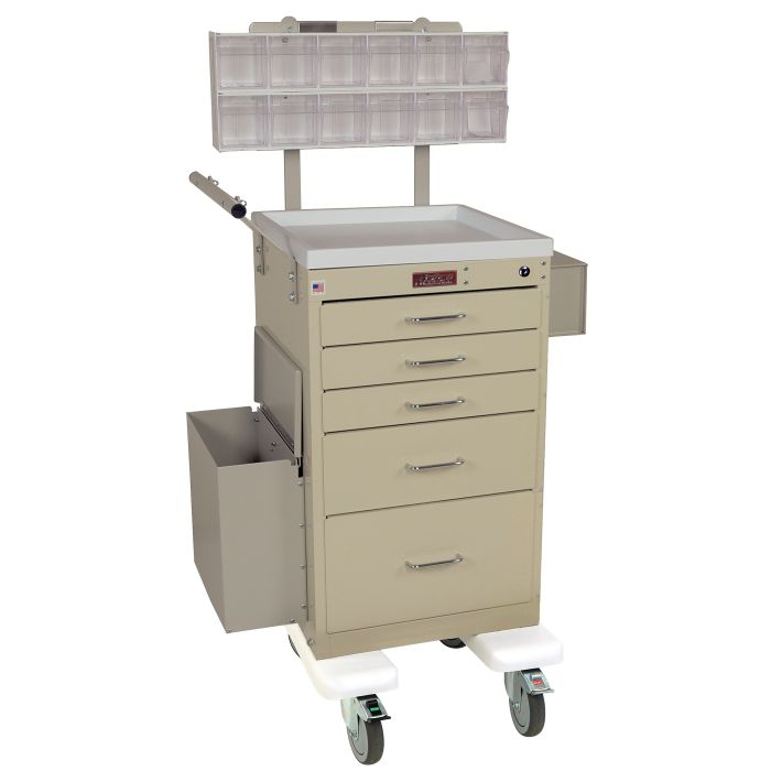 Five Drawer Mini Line Phlebotomy Cart Package with Key Lock - SAVELIVES