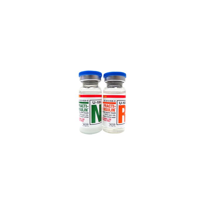 PRACTI-INSULIN TRAINING PACK. 20 NPH AND 20 REG. DISTILLED WATER. BOX ...