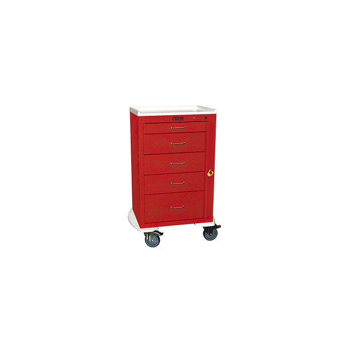 Five Drawer Mini24 Emergency Cart with Bumper and 5” Wheels, Break-away ...