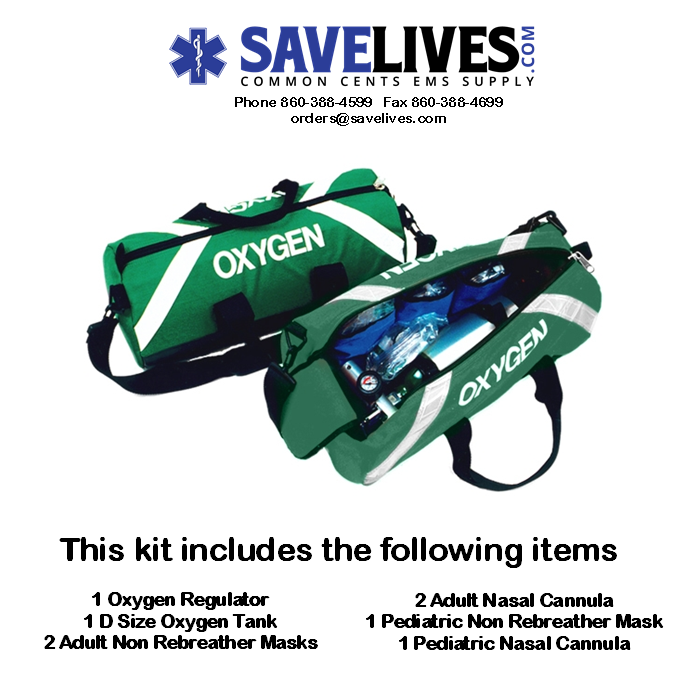 Deluxe Oxygen Bag Green Full of Supplies - SAVELIVES