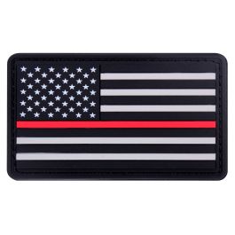 Rubber Thin Red Line Flag Patch - Hook Back - SAVELIVES